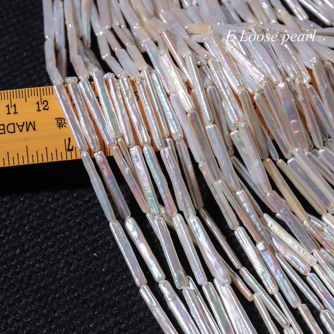Toothpick Pillar Pearl 4-5mm Silver Bar Pearl Freshwater Pearls Biwa ...