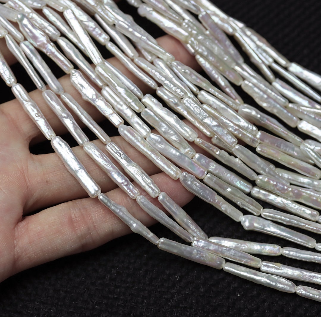 Toothpick Pillar Pearl 4-5mm Silver Bar Pearl Freshwater Pearls Biwa ...