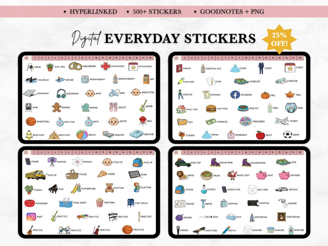 Everyday Digital Stickers, 500+ PNG Stickers (words to the Side ...