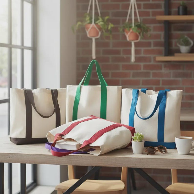 Two-tone Cotton Canvas Tote Bag • 16x14 Blank DIY Craft, 7" Gusset - Etsy