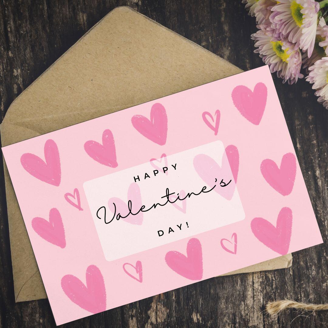 Carte de Saint-Valentin coeurs roses, voeux imprimable (téléchargement ...