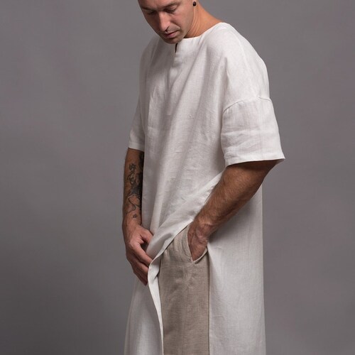 Long Linen Shirt for Men White Flax Tunic Mens Dress Kaftan - Etsy