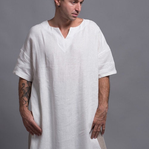 Long Linen Shirt for Men White Flax Tunic Mens Dress Kaftan - Etsy