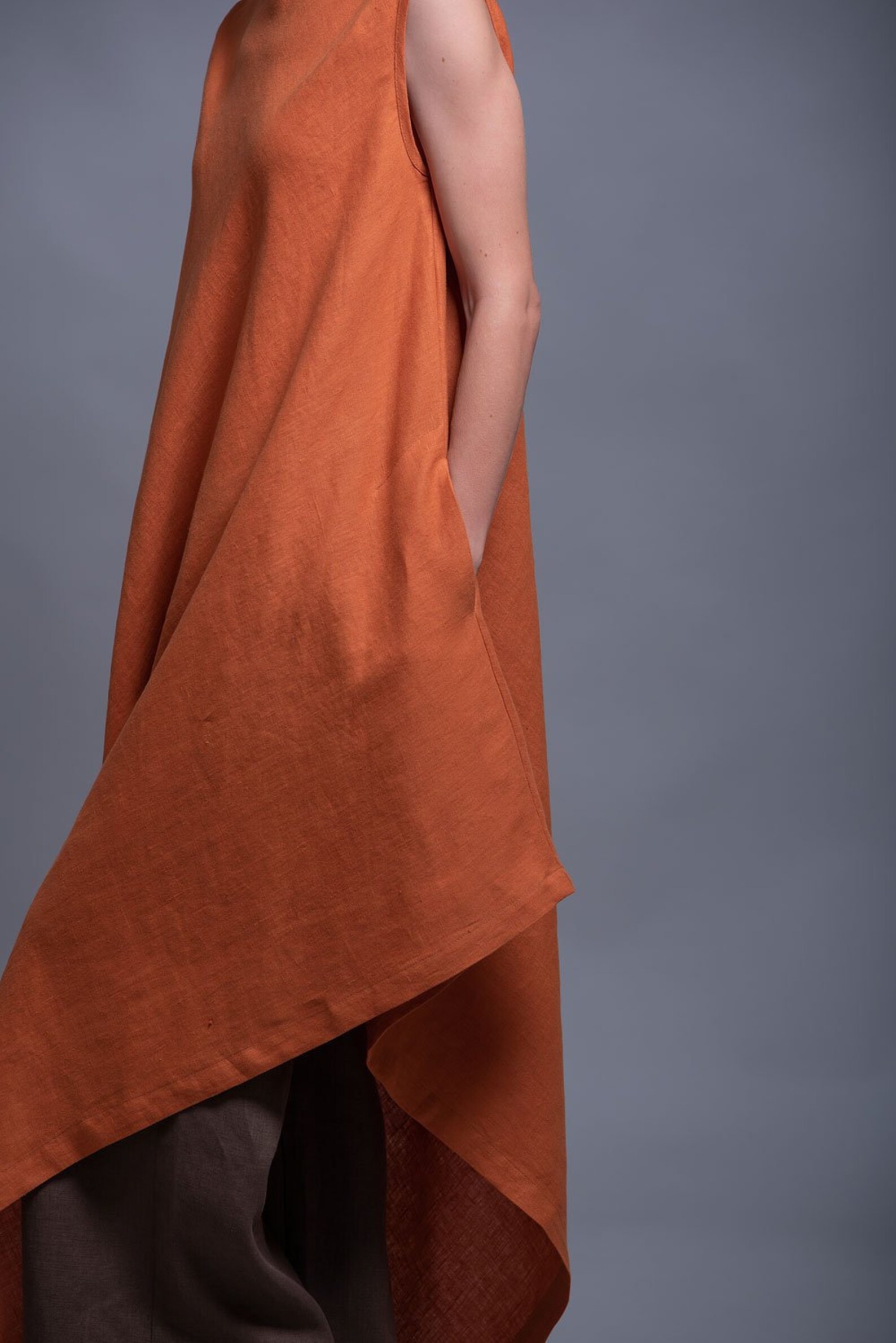 YUCCA Long Linen Tunic Dress, Asymmetrical Loose Fitting Oversize ...