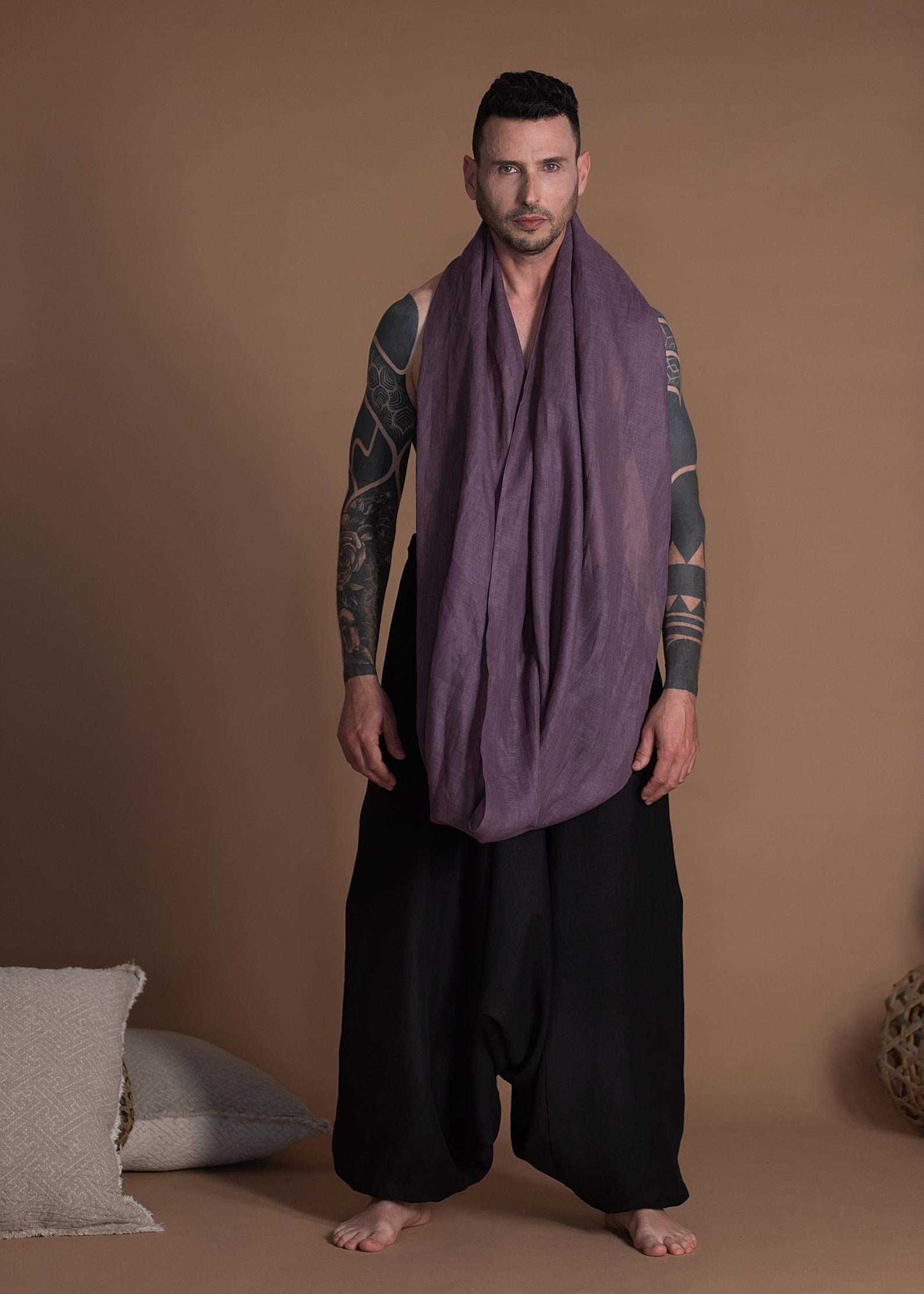 Men's Aladdin Pants NOAH | Black Natural Linen Harem Pants | Custom ...