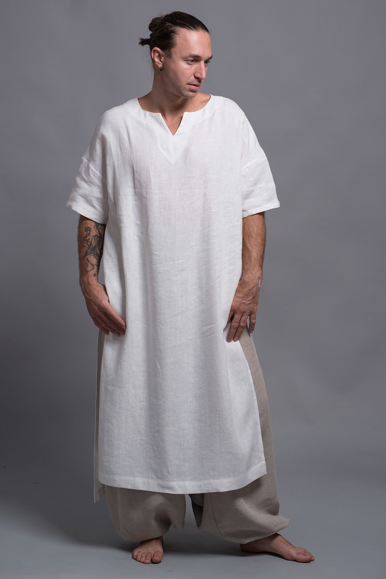 Long Linen Shirt for Men White Flax Tunic Mens Dress Kaftan - Etsy