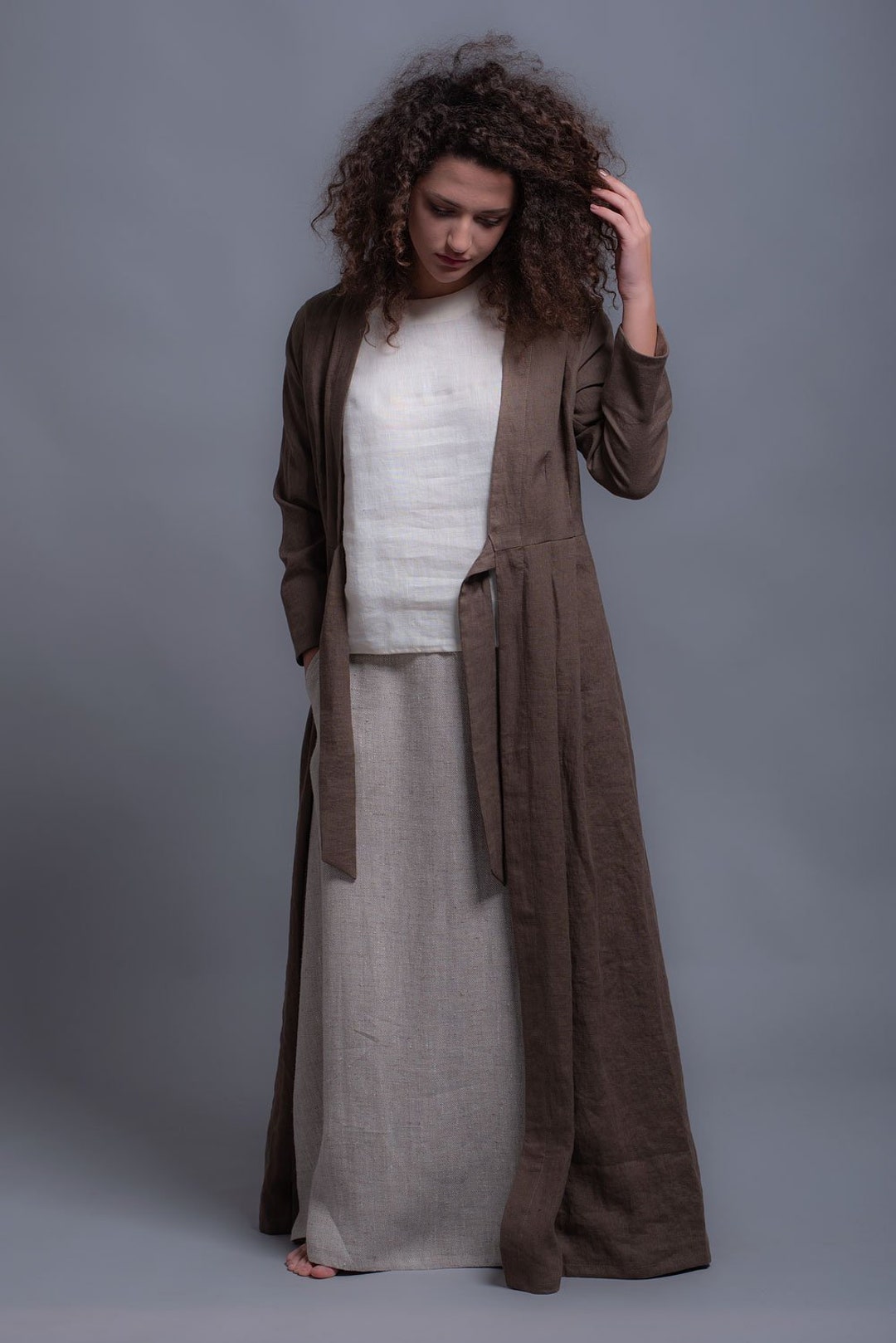 Outfit - 3 Pieces - Pure Linen- Long Jacket HENK + Long Skirt AIRA ...