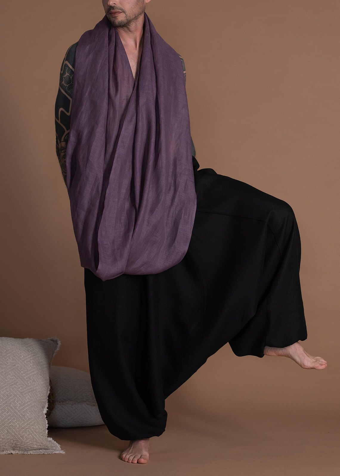 Men's Aladdin Pants NOAH Black Natural Linen Harem Pants | Etsy
