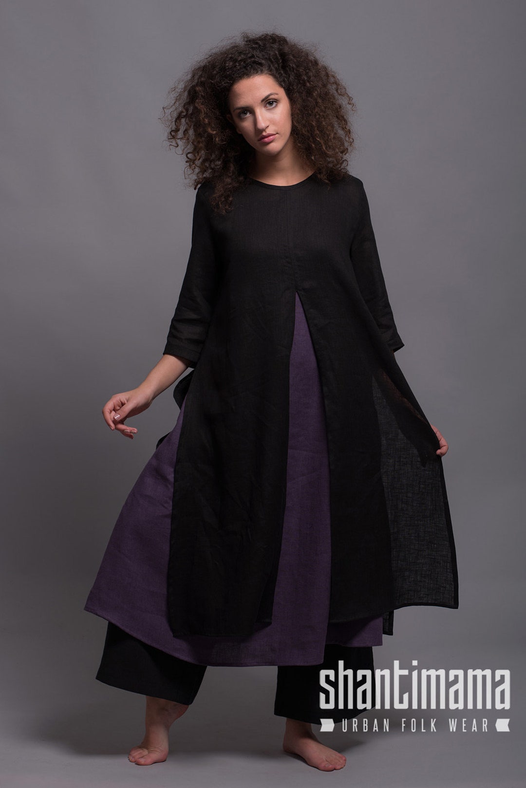 Linen Tunic Dress AYA, Black Soft Linen Tunic, Washed Linen Summer Top ...