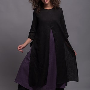 Linen Tunic Dress AYA, Black Soft Linen Tunic, Washed Linen Summer Top ...