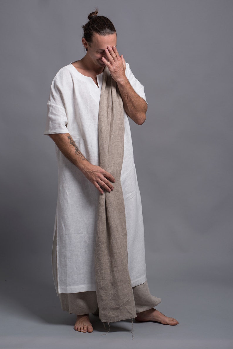 Long Linen Shirt for Men White Flax Tunic Mens Dress Kaftan - Etsy