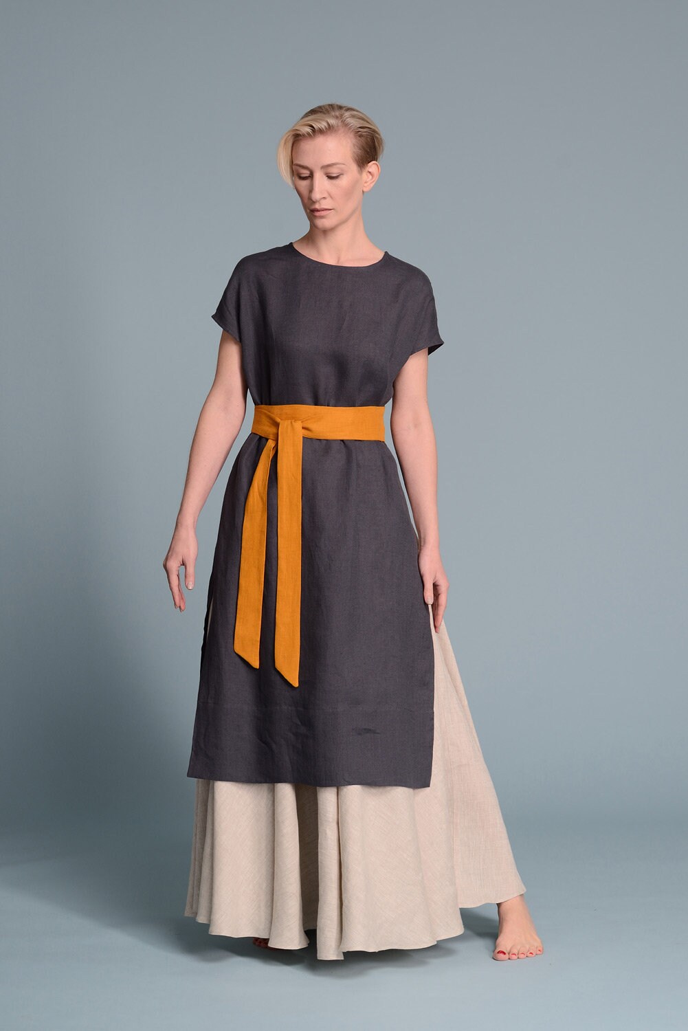 AMATA Lightweight Linen High Slit Tunic for Hot Summer - Etsy 日本