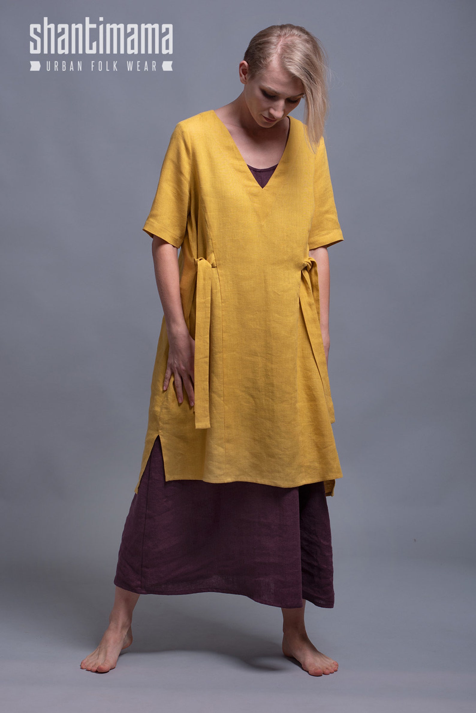 Yellow Tunic Dress ELLA Casual Summer Top Tunic Washed Linen - Etsy UK