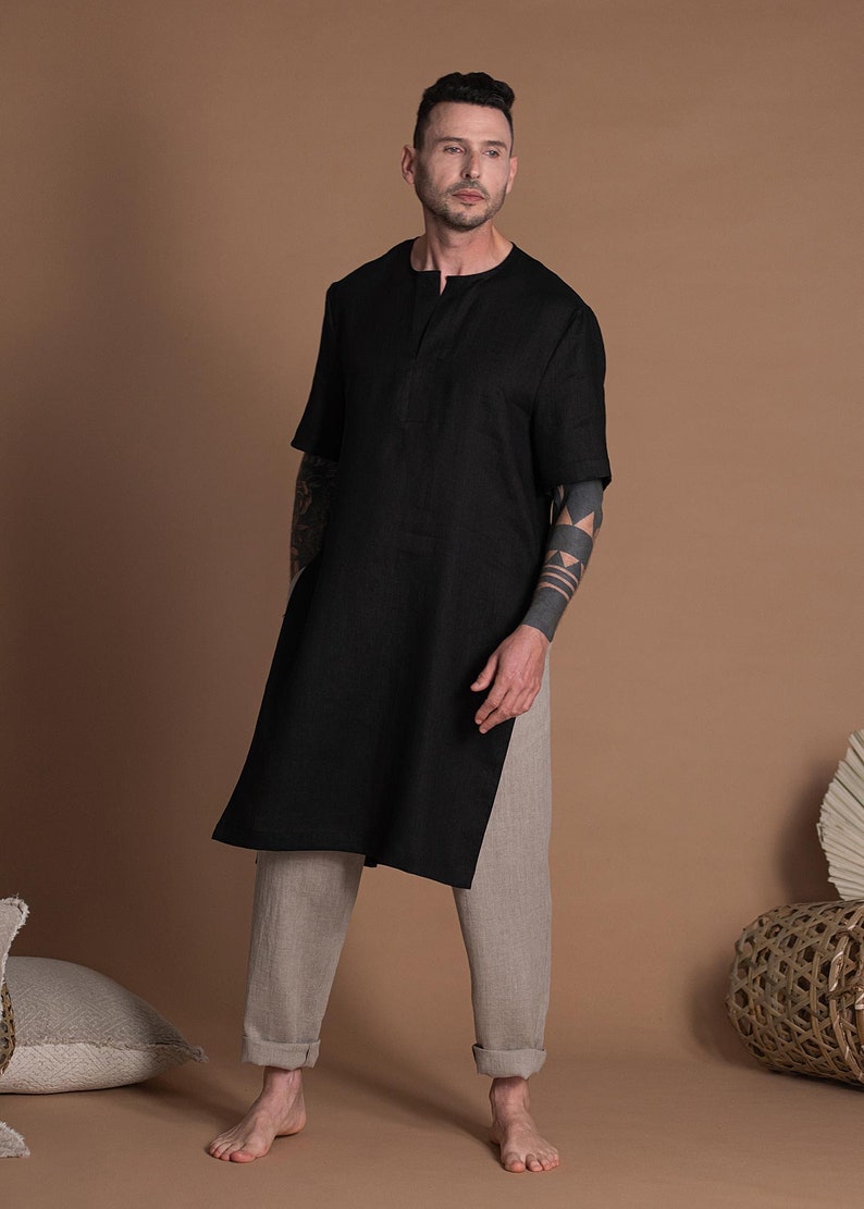Linen Tunic Shirt for Men KOSTA With Short Sleeves Flax - Etsy