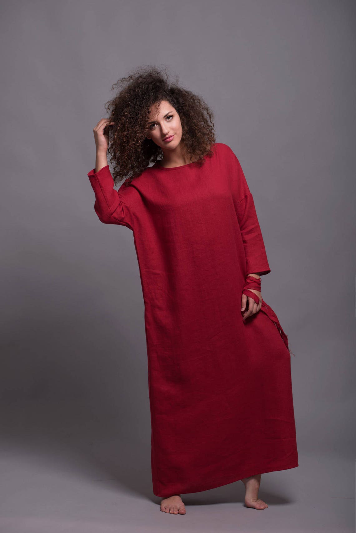 DOR Red Linen Maxi Dress Long Linen Day Dress Plus Size - Etsy