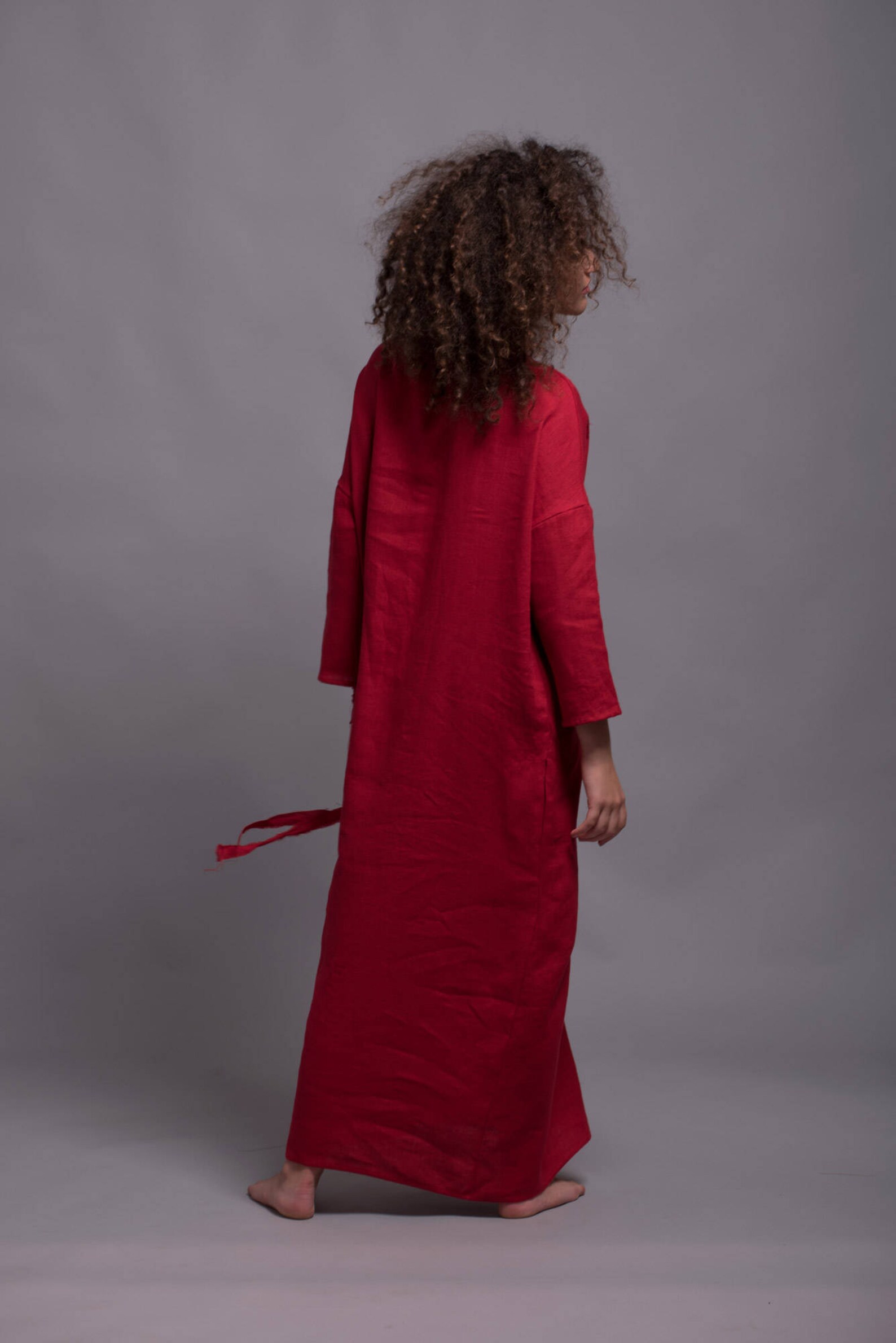 DOR Red Linen Maxi Dress Long Linen Day Dress Plus Size - Etsy