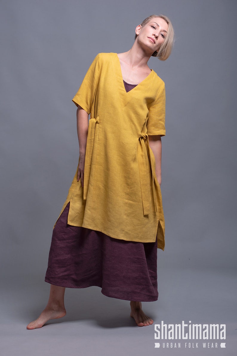 Yellow Tunic Dress ELLA Casual Summer Top Tunic Washed Linen | Etsy
