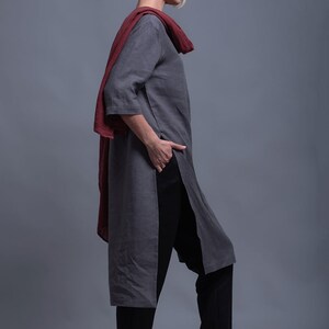 MIRA Open Back Tunic Top Natural Linen Midi Loose Fitting | Etsy