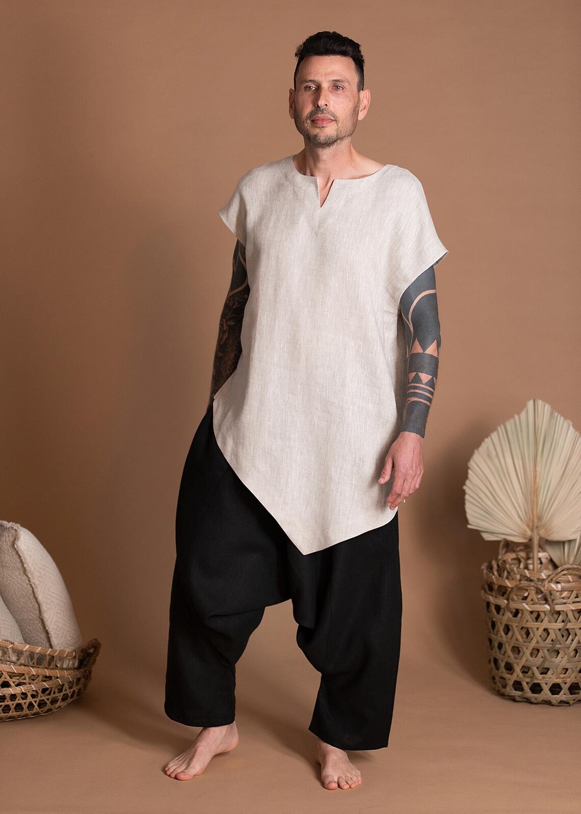 Men's Asymmetric Tunic Top Flax Linen Clothes for Men - Etsy