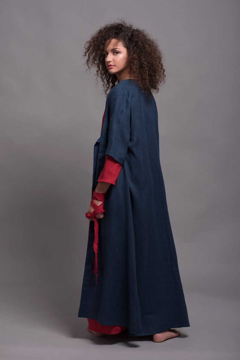 Linen Maxi Coat URSA Long Linen Open Front Jacket Oversize | Etsy