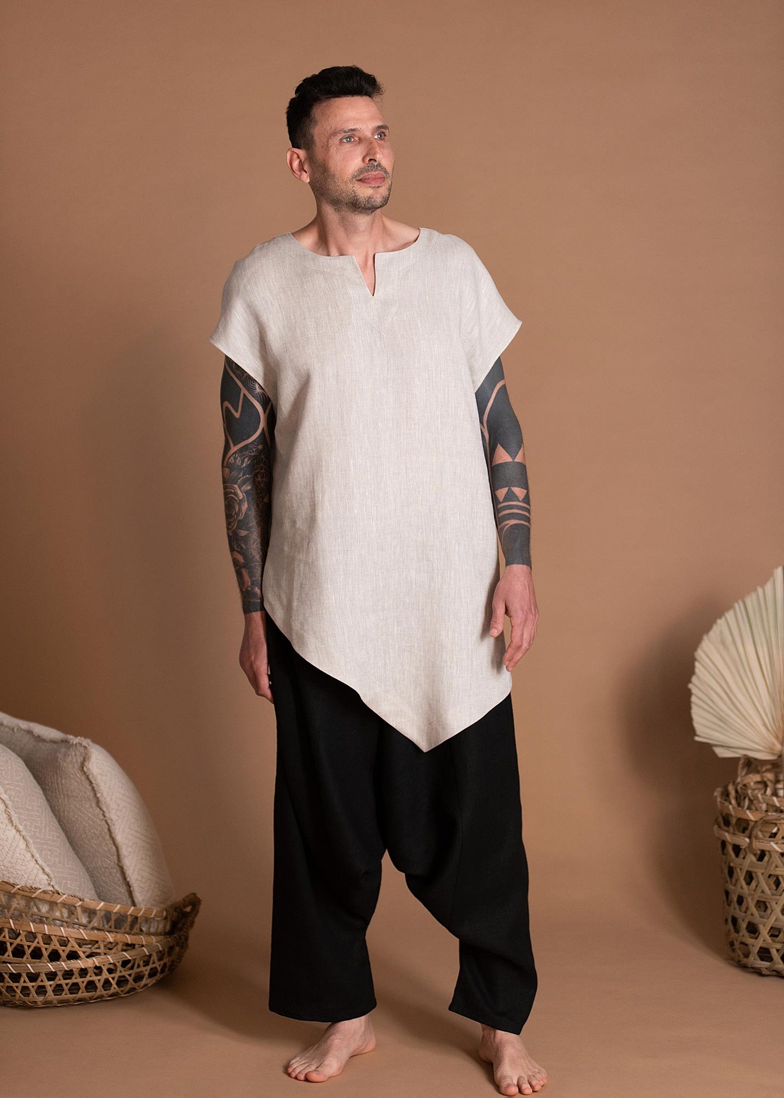 Men's Asymmetric Tunic Top Flax Linen Clothes for Men - Etsy