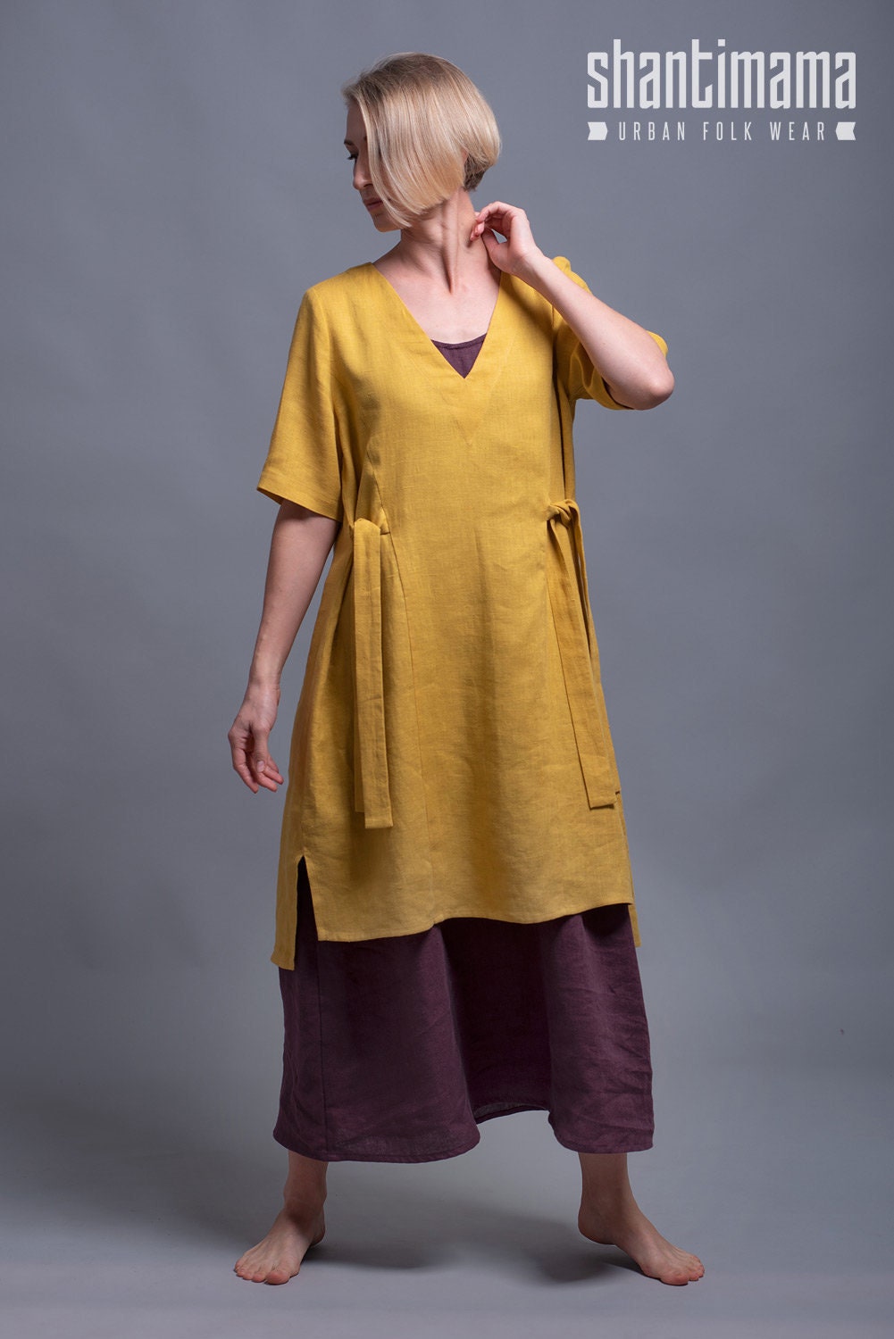Yellow Tunic Dress ELLA Casual Summer Top Tunic Washed Linen - Etsy UK