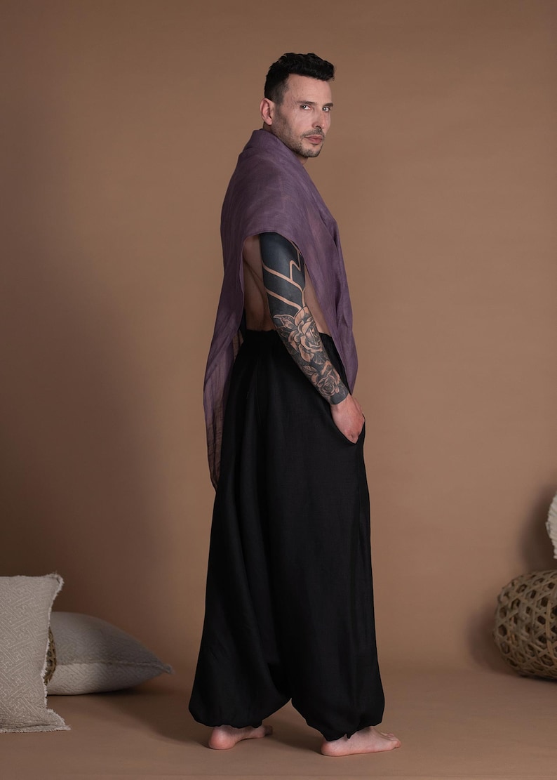 Men's Aladdin Pants NOAH | Black Natural Linen Harem Pants | Custom ...