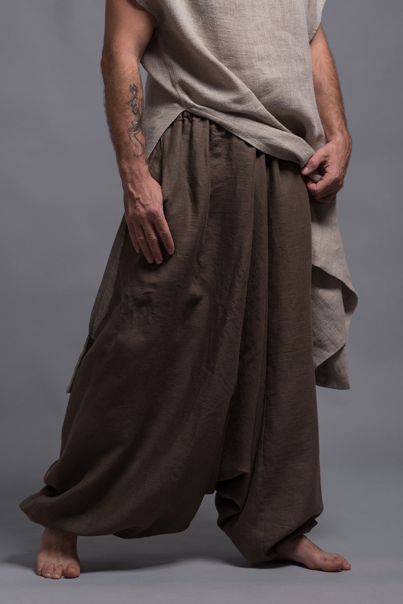 Pure Linen Harem Pants With Side Pockets Washed Linen Pants Etsy