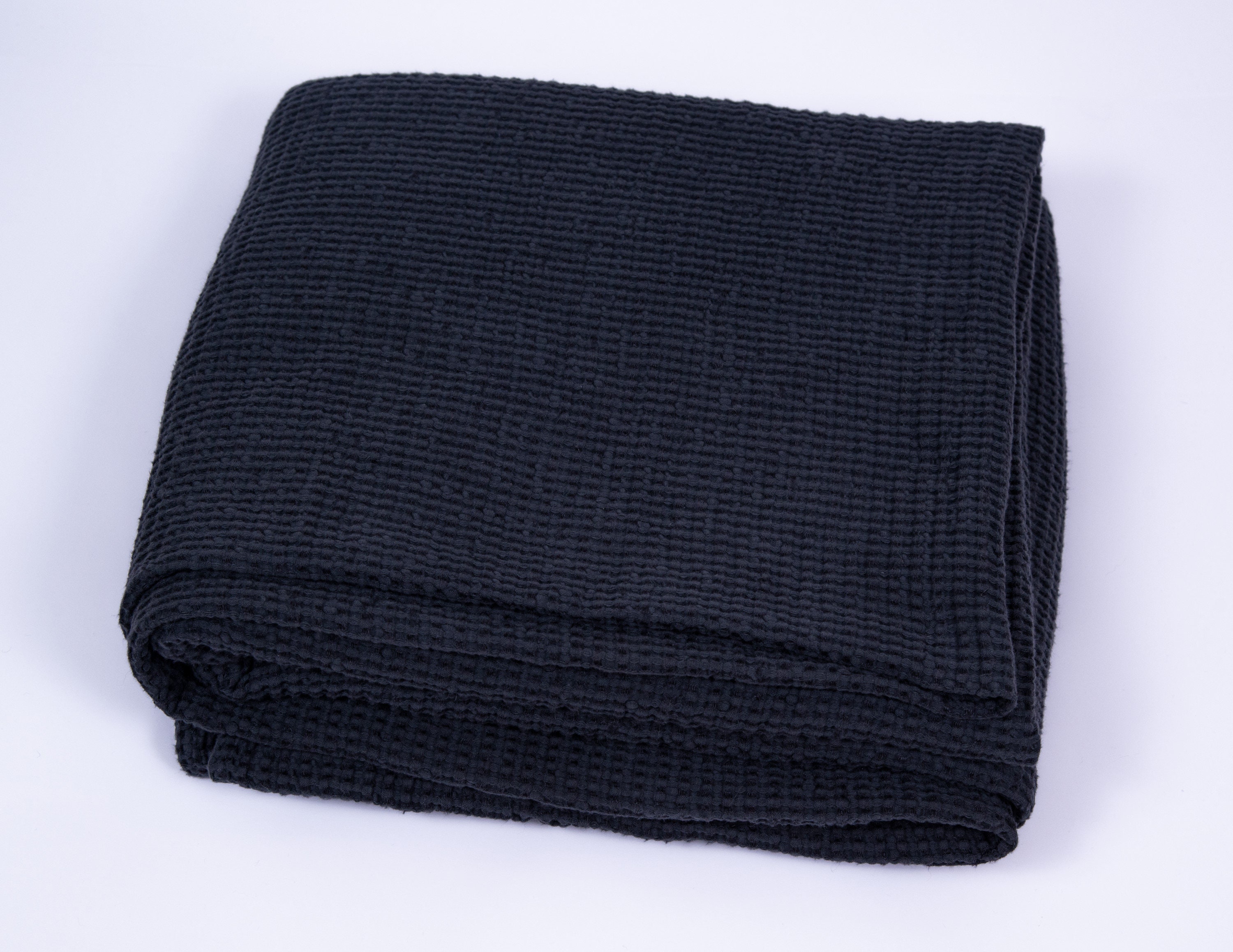 Black Linen Bed cover Natural Linen Bedspread Waffle Heavy | Etsy