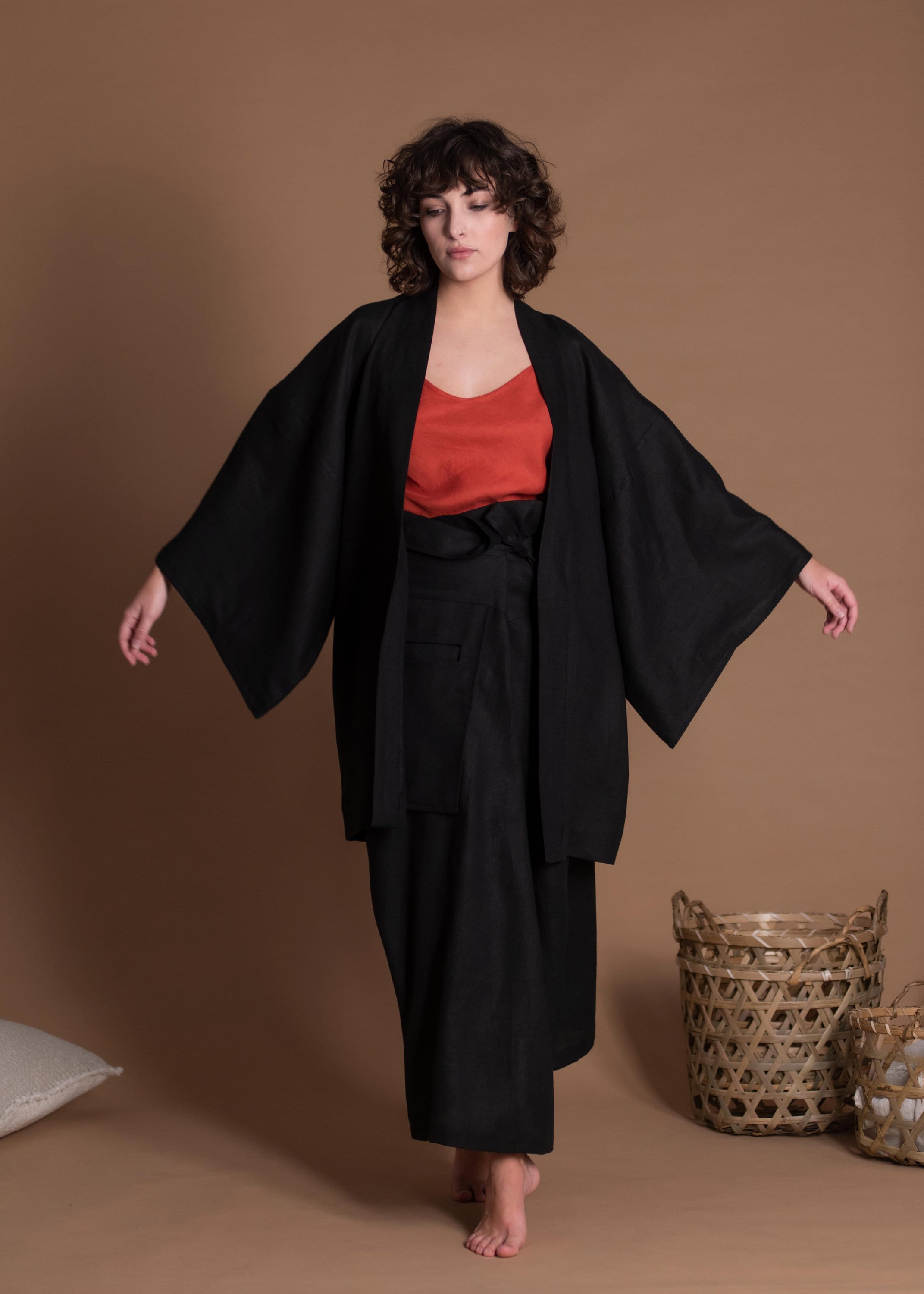 Black Linen Haori Jacket for Women Japanese Kimono Coat | Etsy