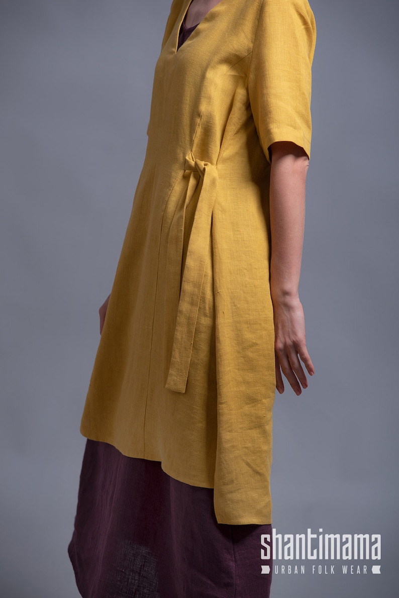 Yellow Tunic Dress ELLA Casual Summer Top Tunic Washed Linen - Etsy UK