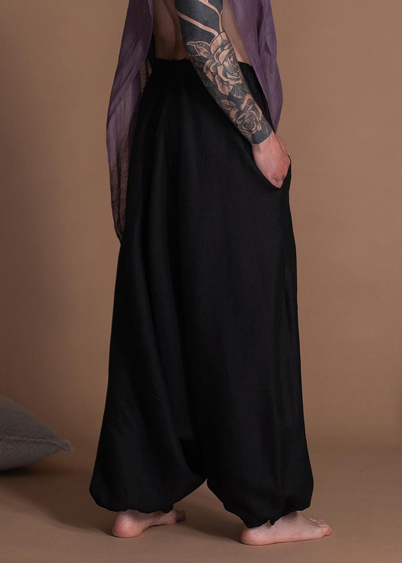 Men's Aladdin Pants NOAH | Black Natural Linen Harem Pants | Custom ...