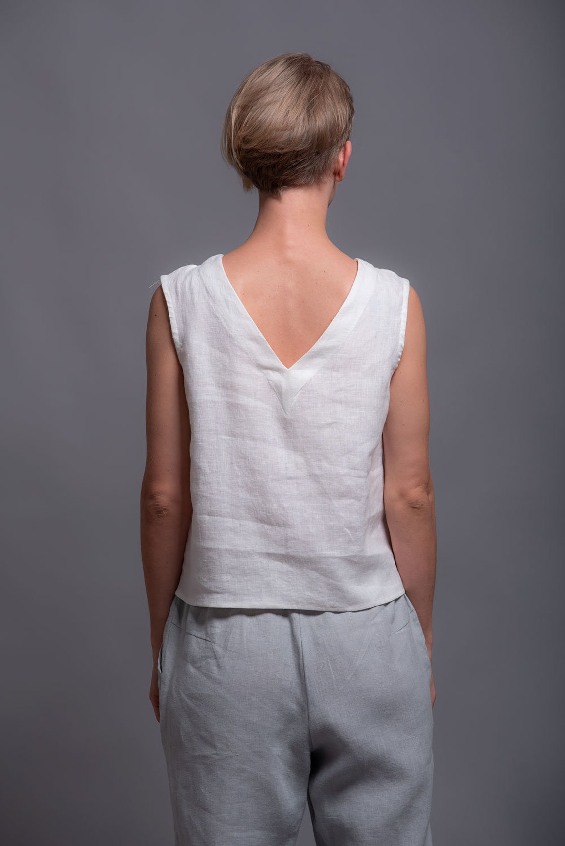 MIA Washed Linen Tank Top With Open Back Summer White Linen - Etsy