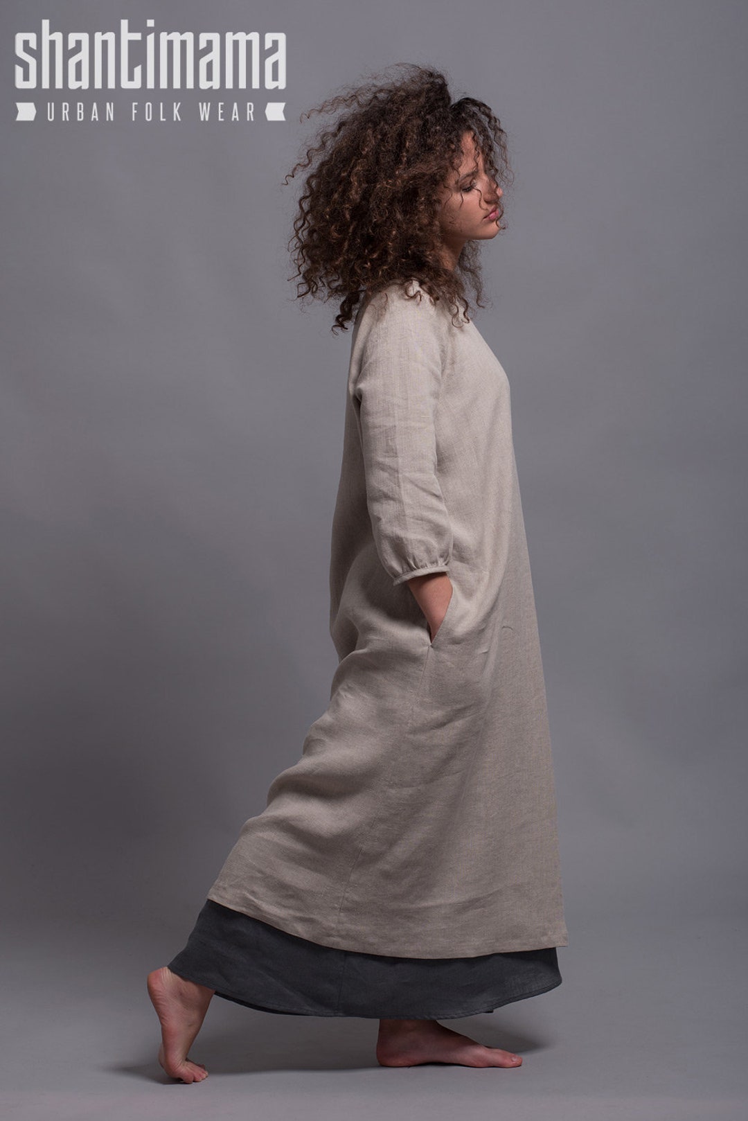 Linen Dress NIKA, Long Washed Linen Dress With Sleeves, Lagenlook ...