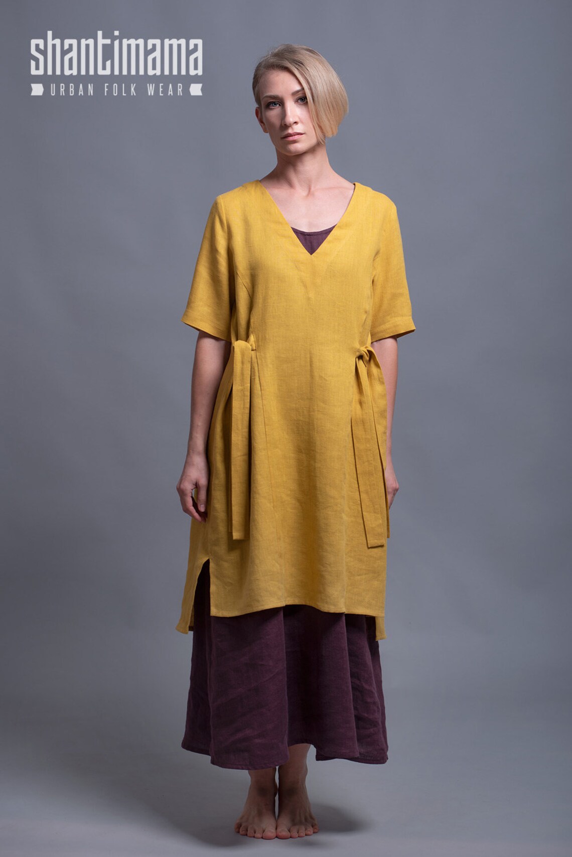 Yellow Tunic Dress ELLA Casual Summer Top Tunic Washed Linen - Etsy