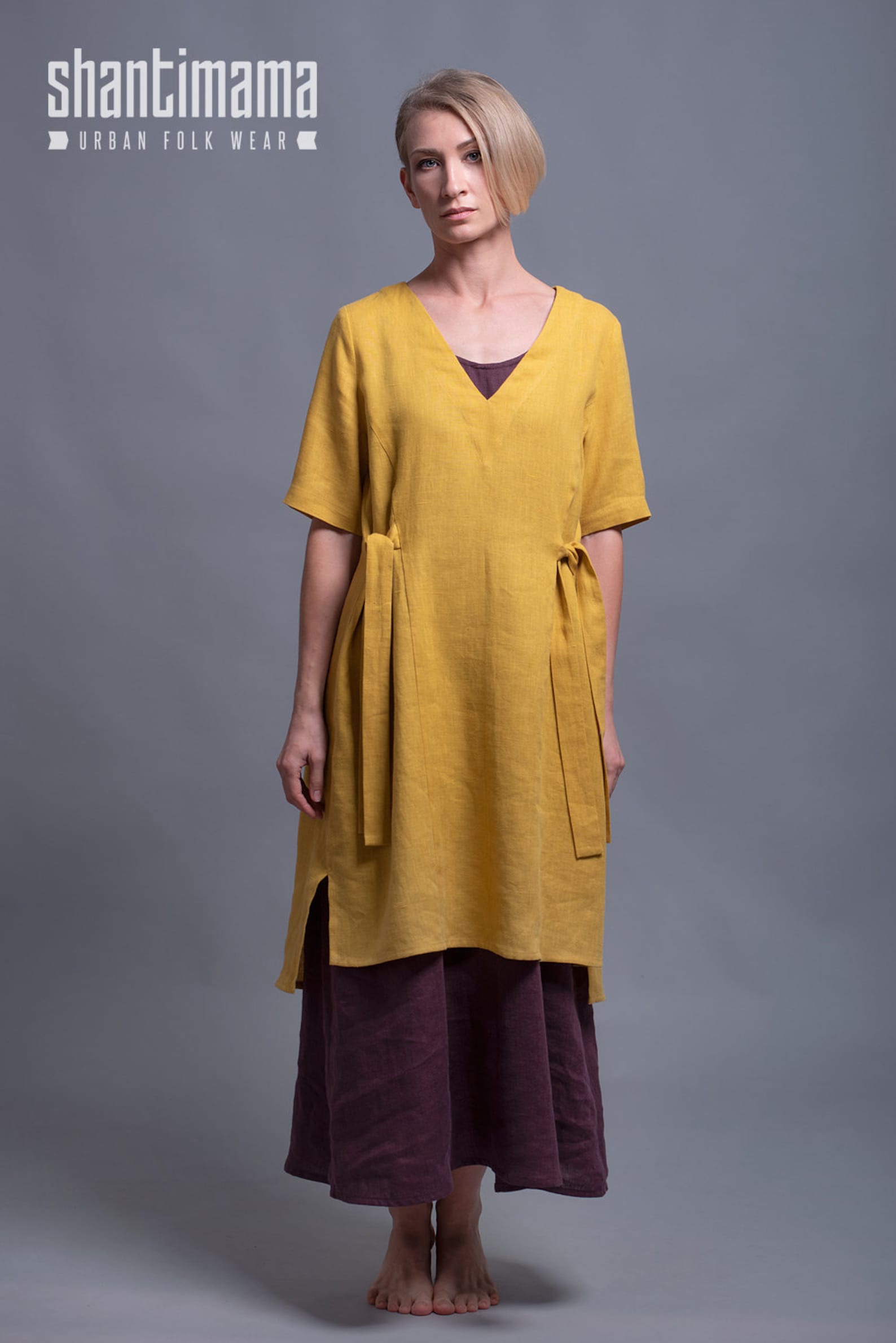 Yellow Tunic Dress ELLA Casual Summer Top Tunic Washed Linen - Etsy UK
