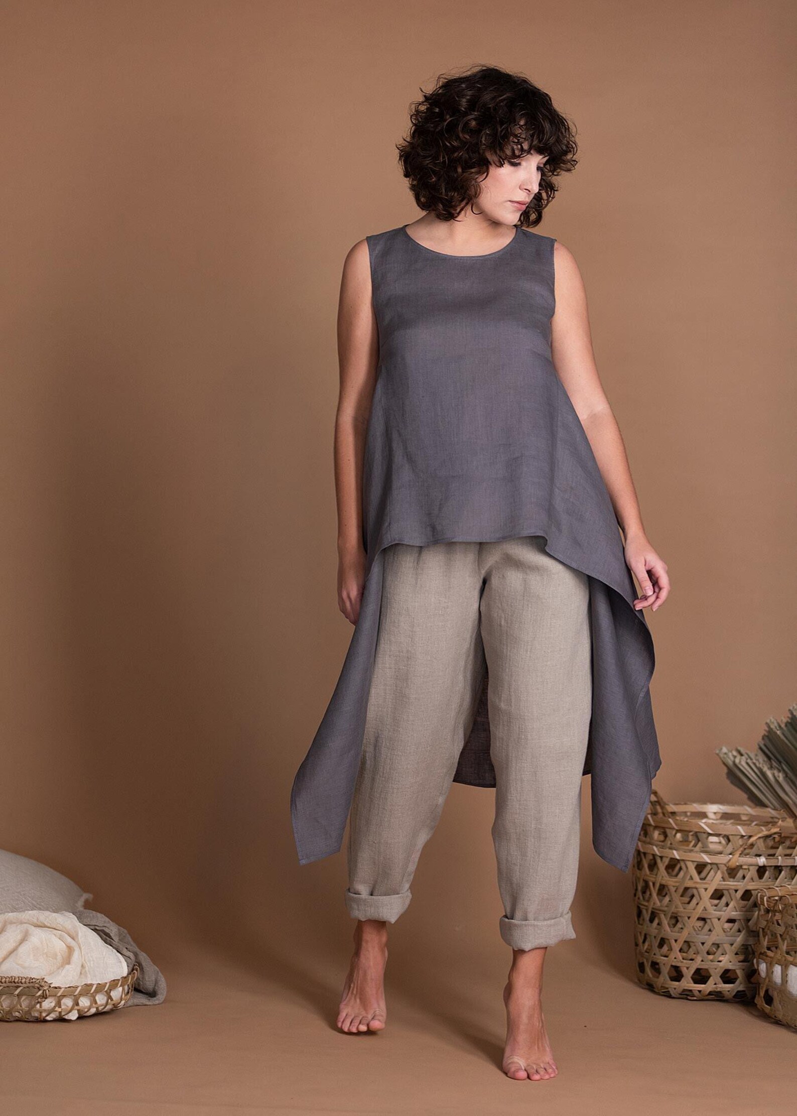 Sleeveless Linen Tunic for Women, Lightweight Flowy Tunic Top, Summer ...