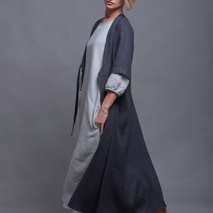 Linen Maxi Coat URSA | Long Linen Open Front Jacket, Oversize Boho ...