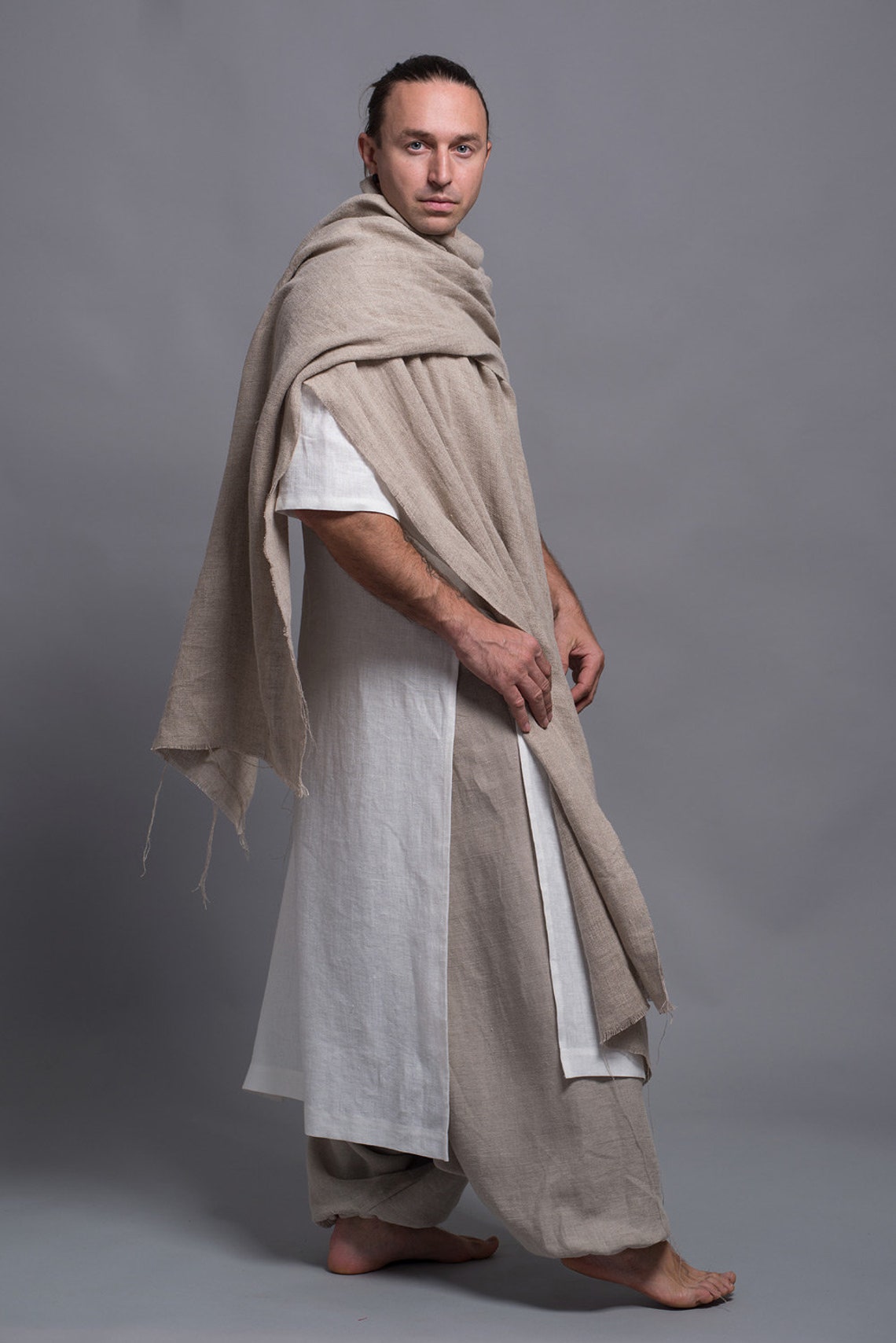 Long Linen Shirt for Men White Flax Tunic Mens Dress Kaftan - Etsy