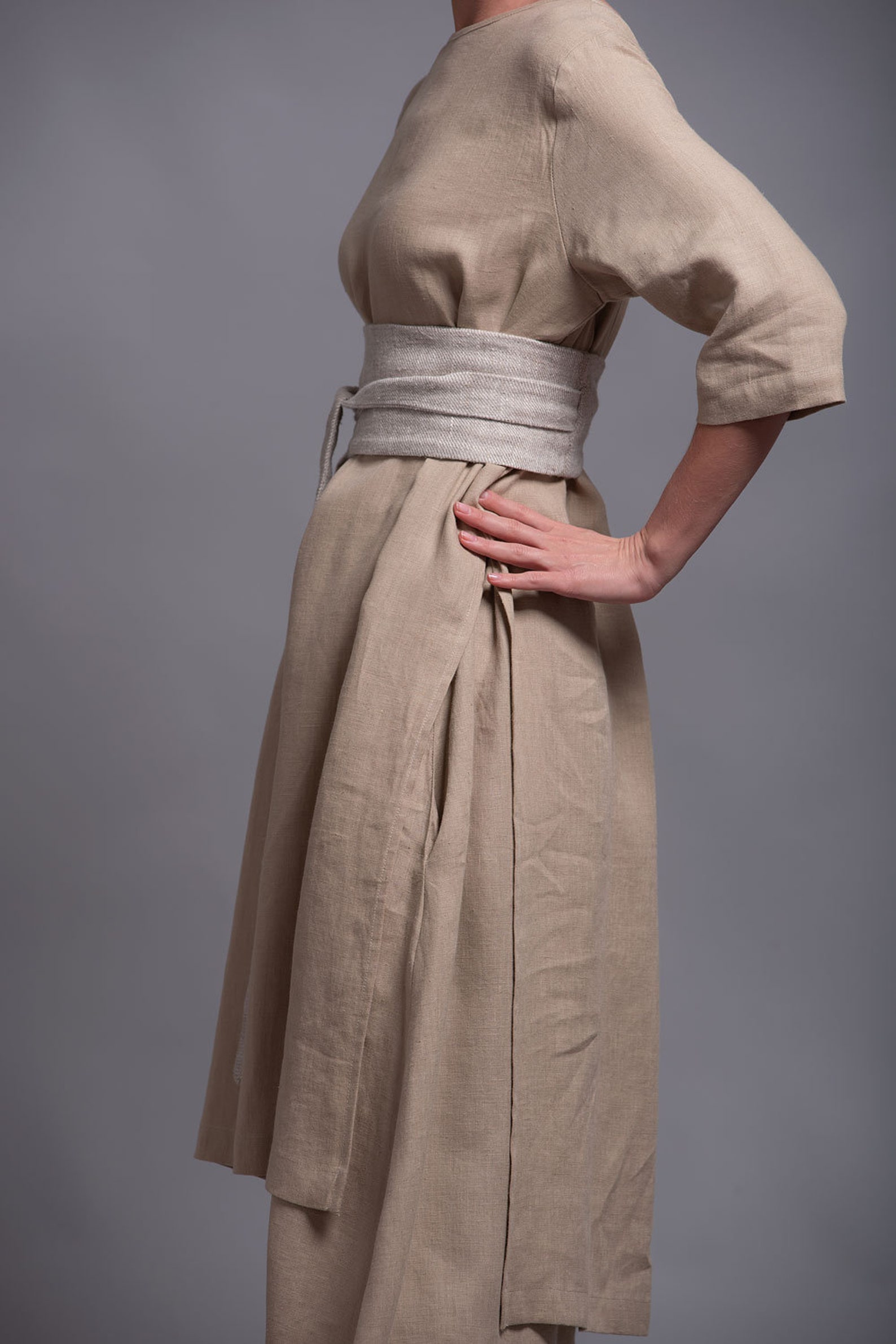 MIRA Open Back Tunic Top Natural Linen Midi Loose Fitting | Etsy