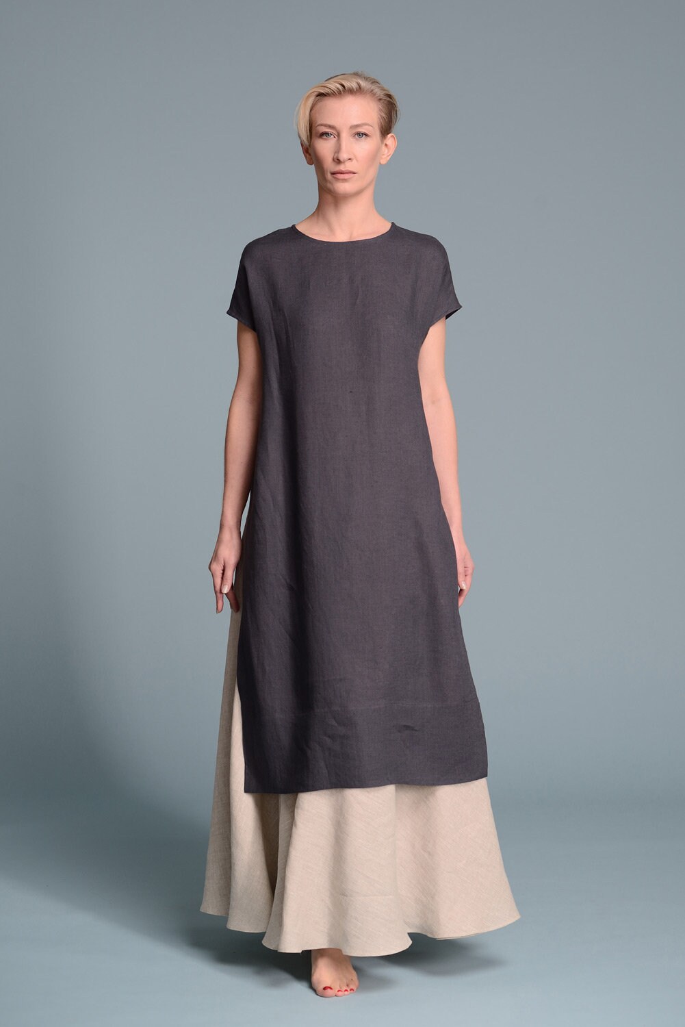 AMATA Lightweight Linen High Slit Tunic for Hot Summer - Etsy 日本