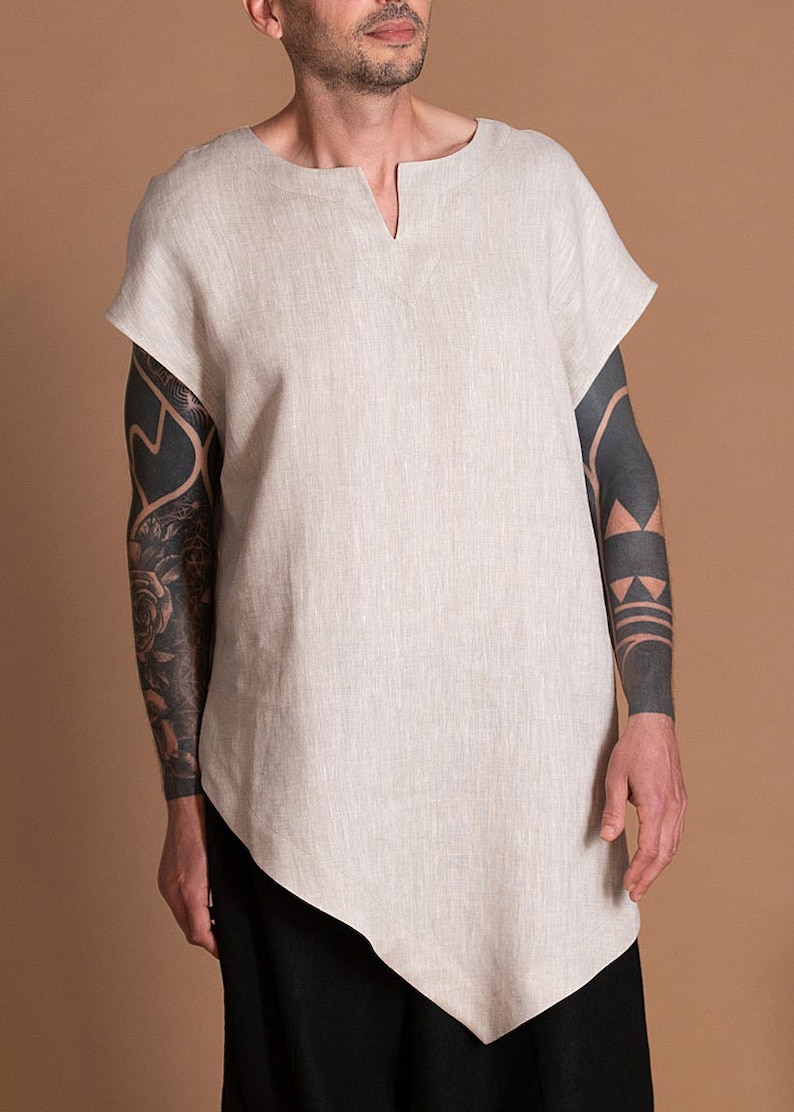 Men's Asymmetric Tunic Top Flax Linen Clothes for Men - Etsy
