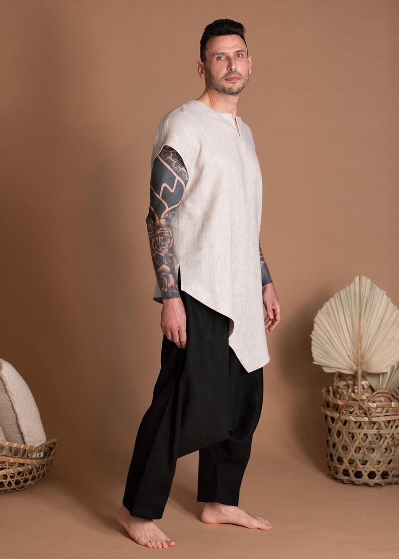 Men's Asymmetric Tunic Top Flax Linen Clothes for Men - Etsy