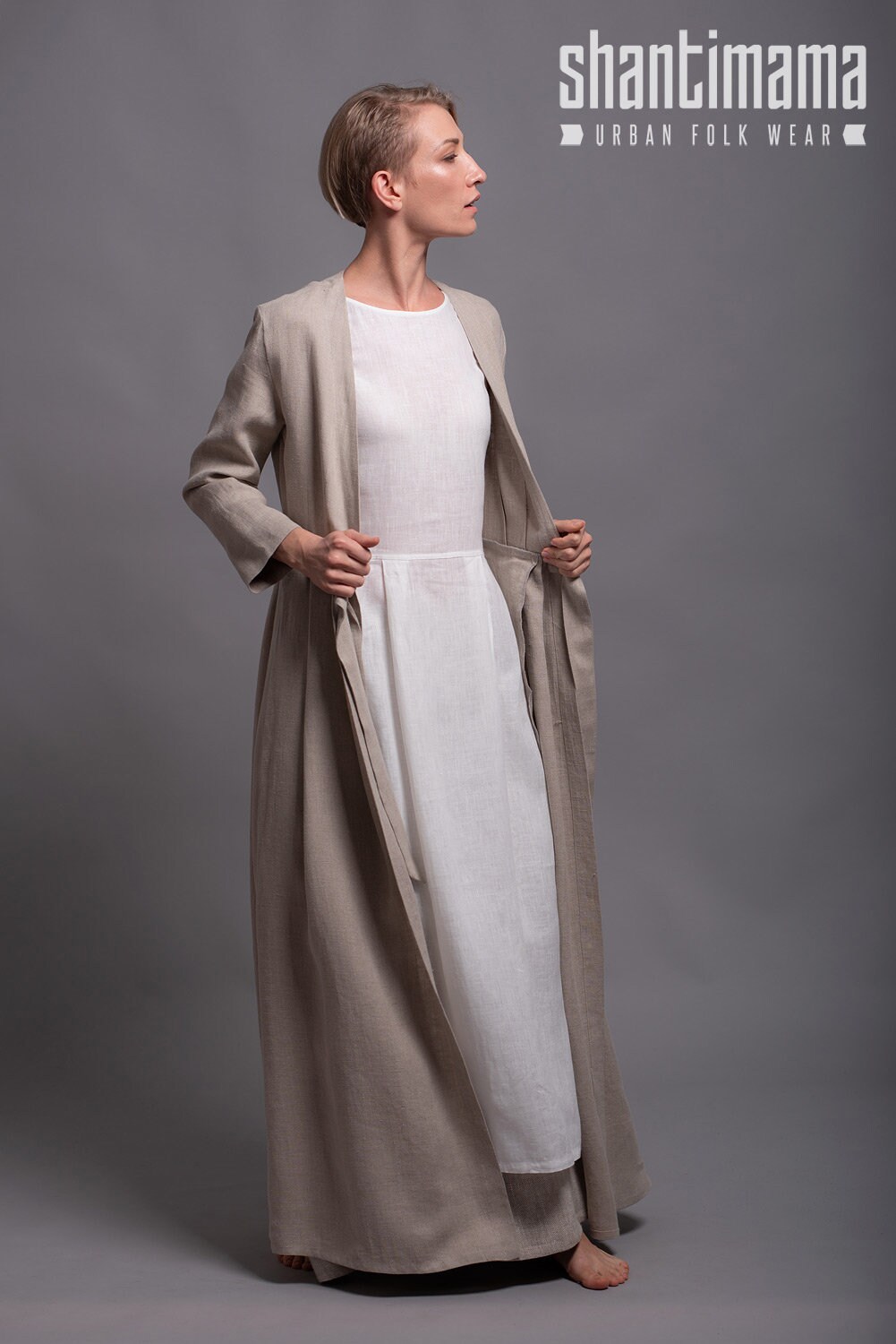 HENK Long Linen Jacket Maxi Beige Linen Coat Long Sleeves - Etsy Israel