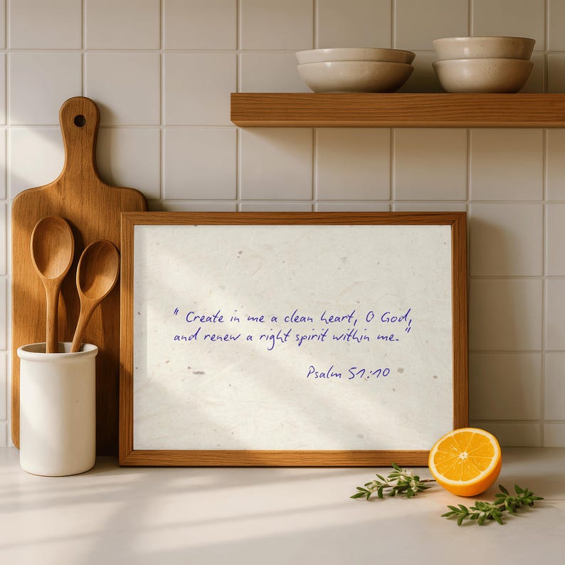 Psalm 51:10 Handwritten Christian Room Art, Bible Verse Print, Prayer ...