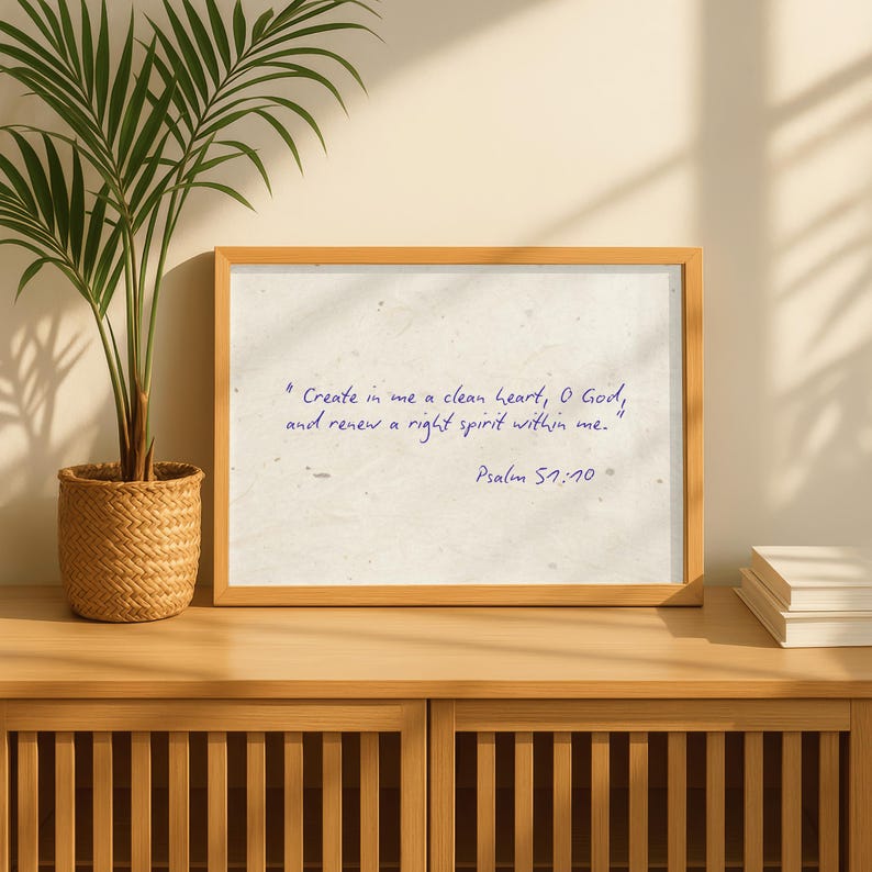 Psalm 51:10 Handwritten Christian Room Art, Bible Verse Print, Prayer ...