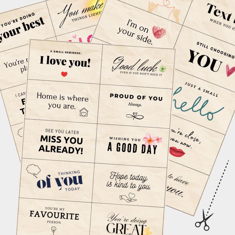 Printable Love Notes for Partner | Minimalist Lunchbox Cards (instant ...