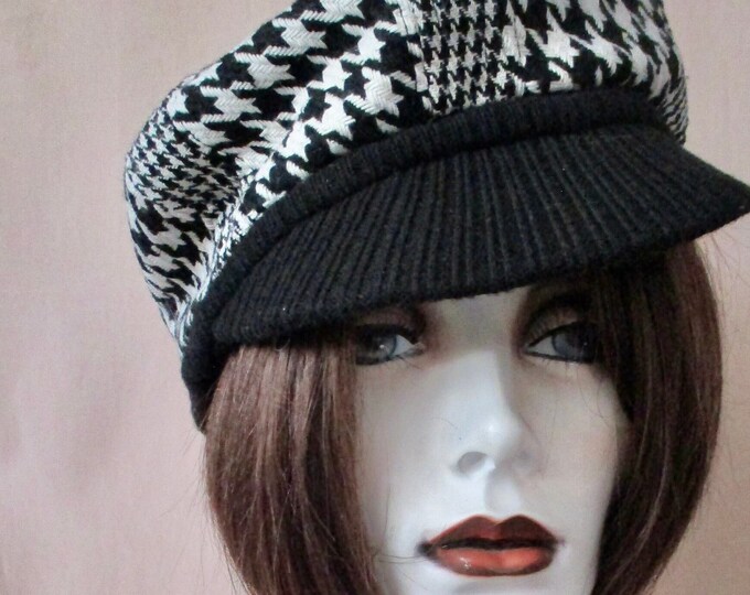 Vintage Houndstooth Newsboy Cap Size Medium to Large Checkered Cap ...