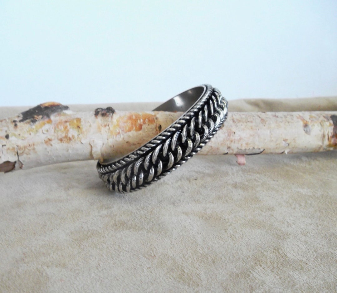 SALE Large Silver Bangle Bracelet Vintage 80s Rocker Punk Boho - Etsy.de