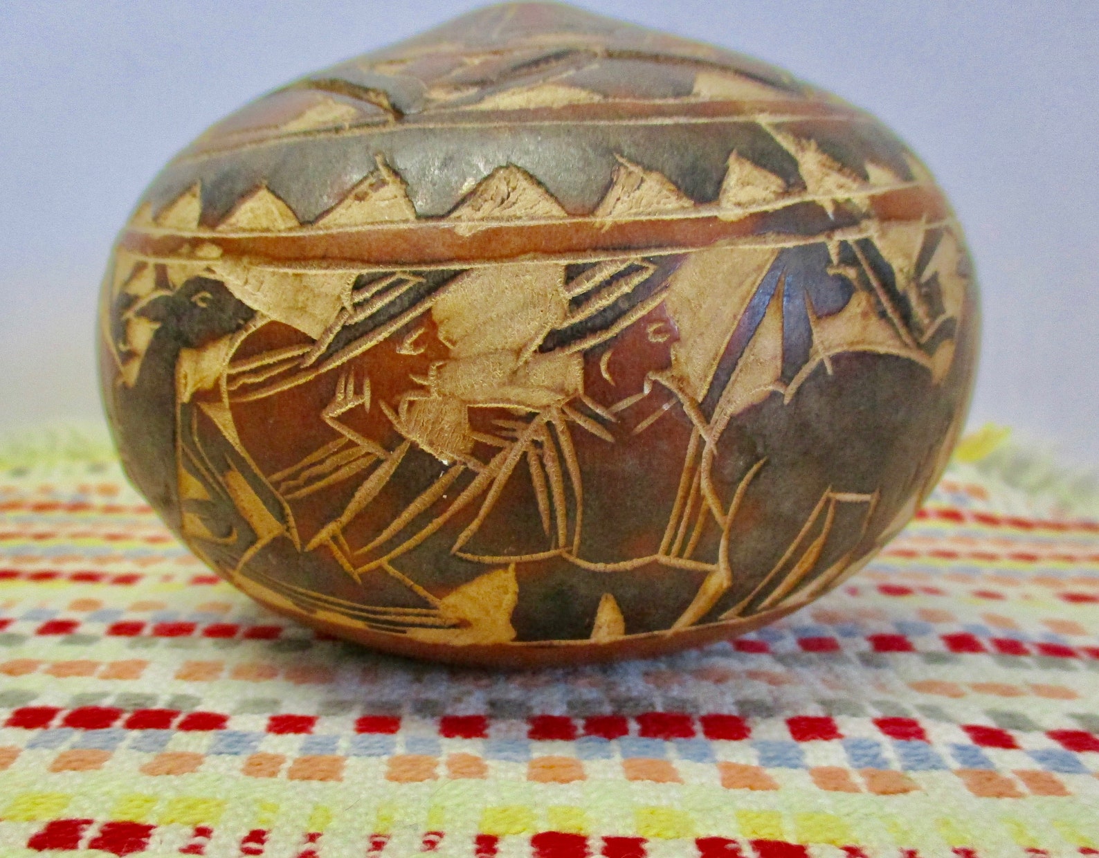 Gourd Box From Peru Vintage 70s Artisan Trinket Box Carved | Etsy